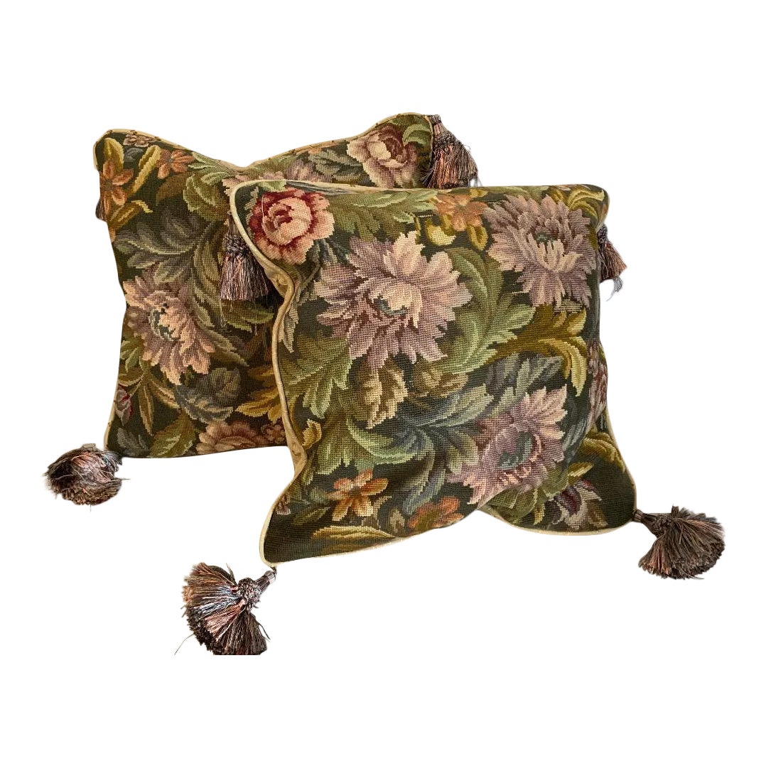 English Traditional Pillows Constructed of Antique Fabric - a Pair ...