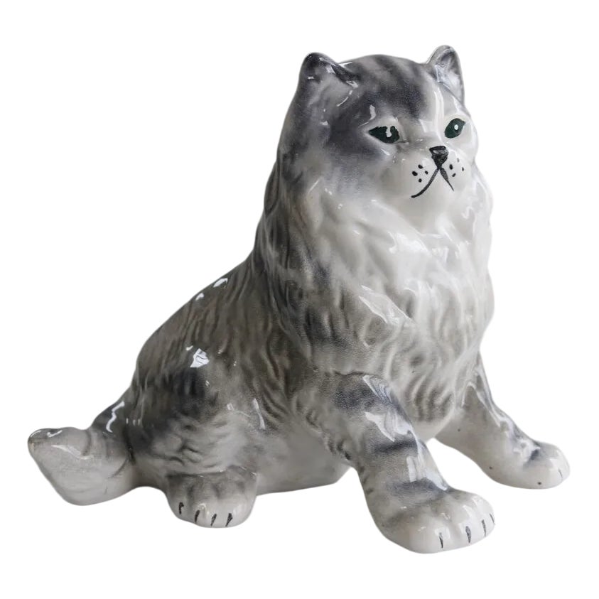 Hollywood Regency Ceramic Cat Figurine, 1970s | Chairish