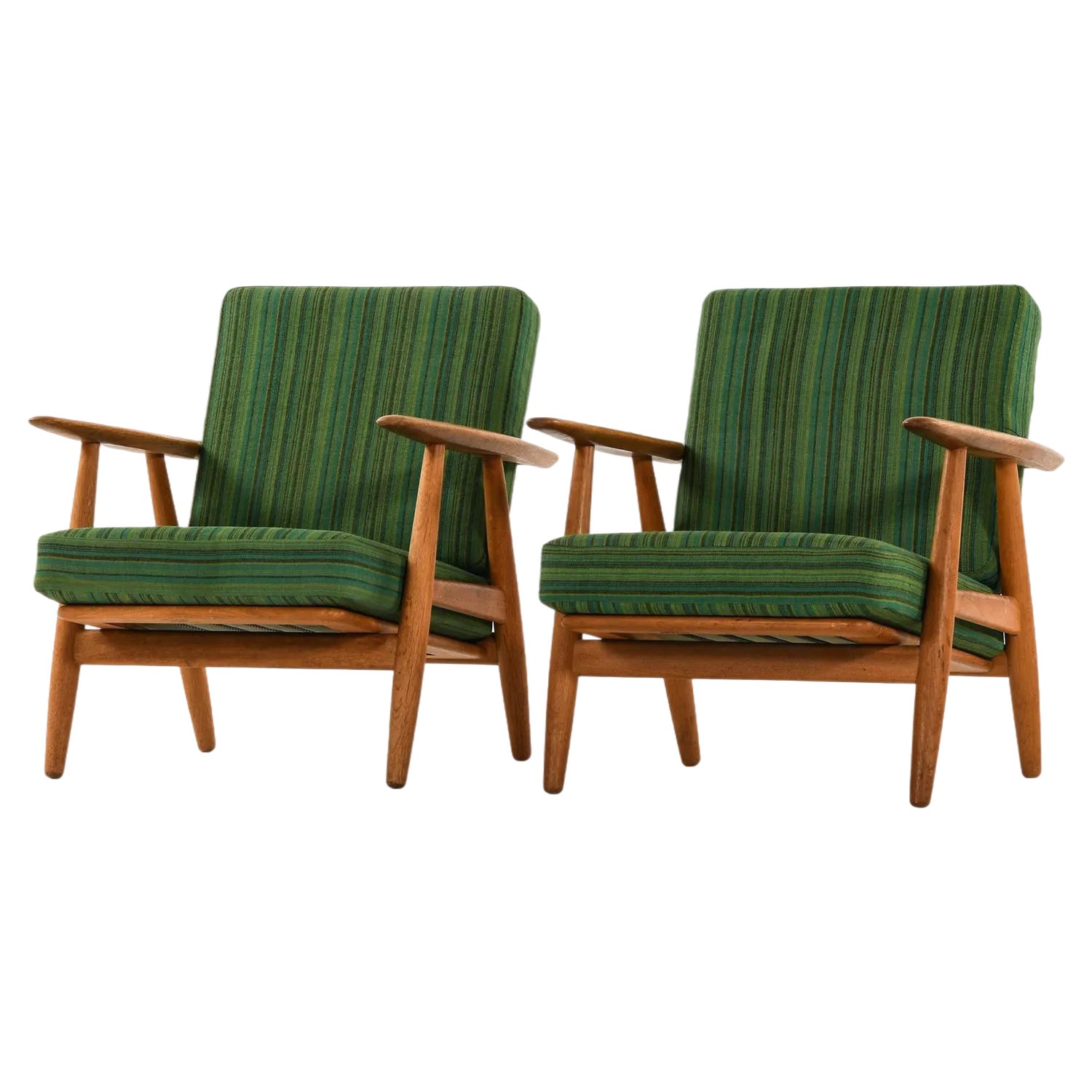 Set of Easy Chairs in Oak with Original Fabric attributed to Hans ...