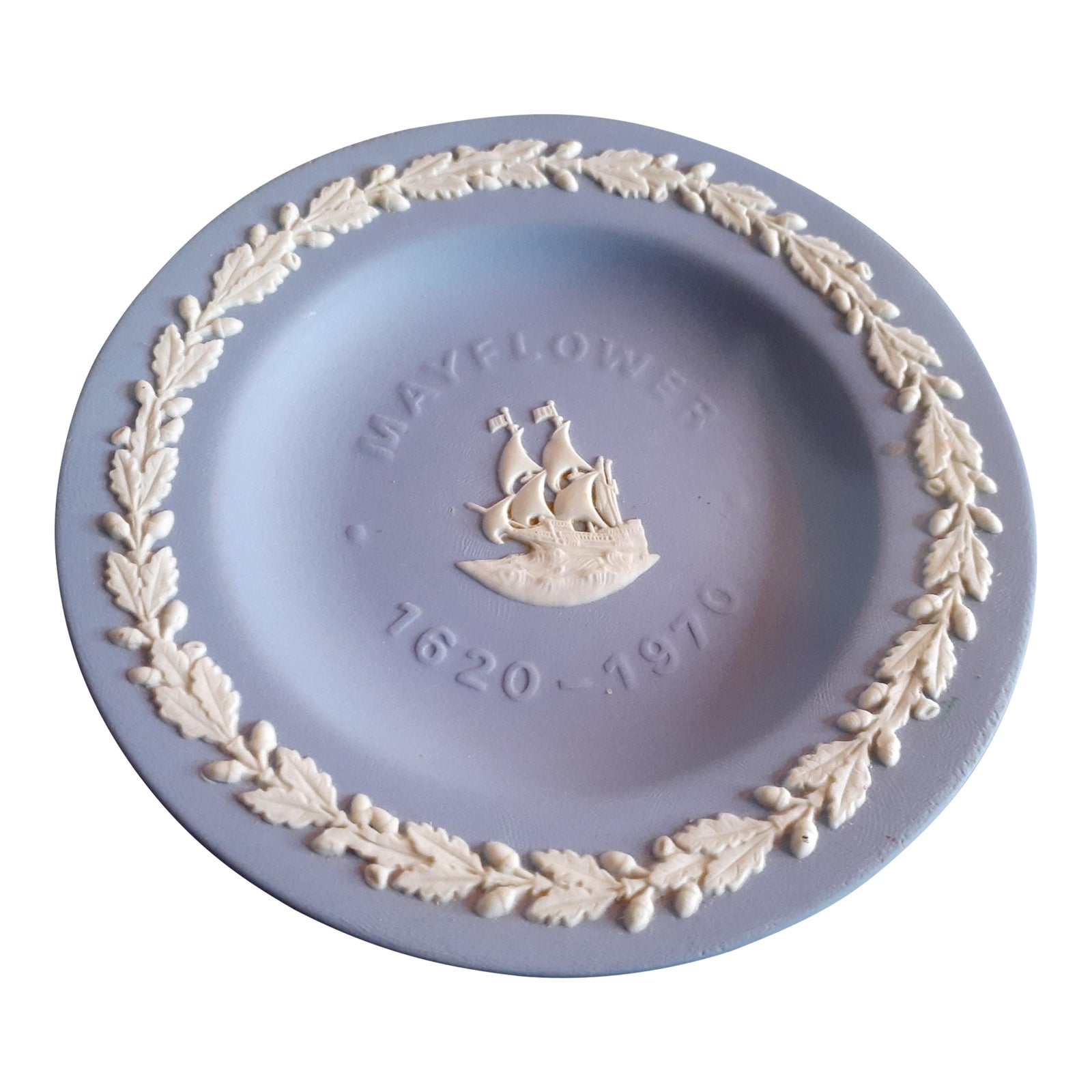 1960s Wedgewood Blue Jasperware Mayflower Plate | Chairish