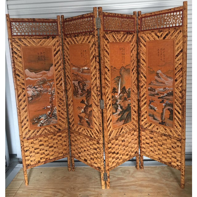 Vintage Tiger Bamboo Double Sided Privacy Screen | Chairish