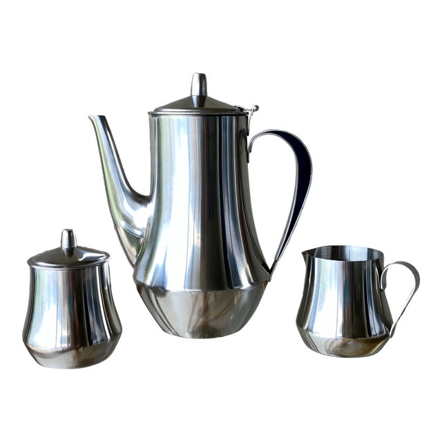 Mid 20th-Century Brushed Stainless Steel 3 Piece Coffee/Tea Service Set ...