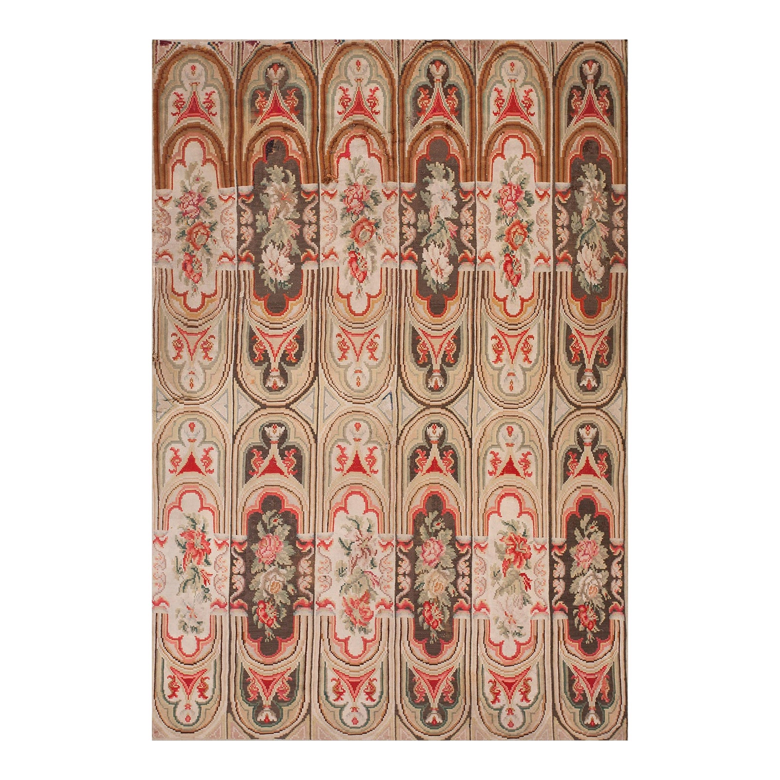Antique Russian Bessarabian Kilim Black Ivory-Brown Floral-Geometric ...
