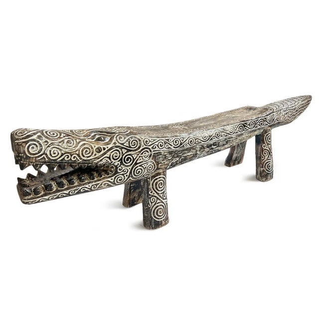 Crocodile Wood Carved Bench | Chairish