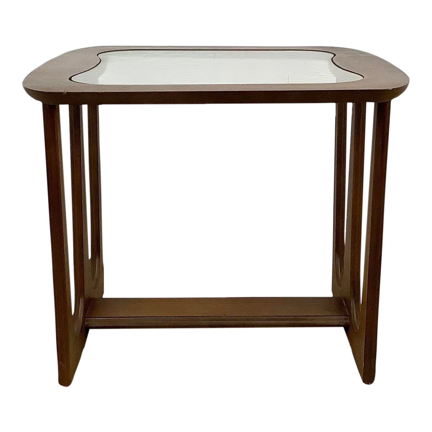Mid-Century Modern Walnut End Table With Glass Top | Chairish