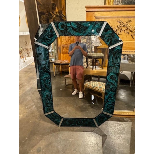Octagonal Reverse Painted Malachite Mirror | Chairish