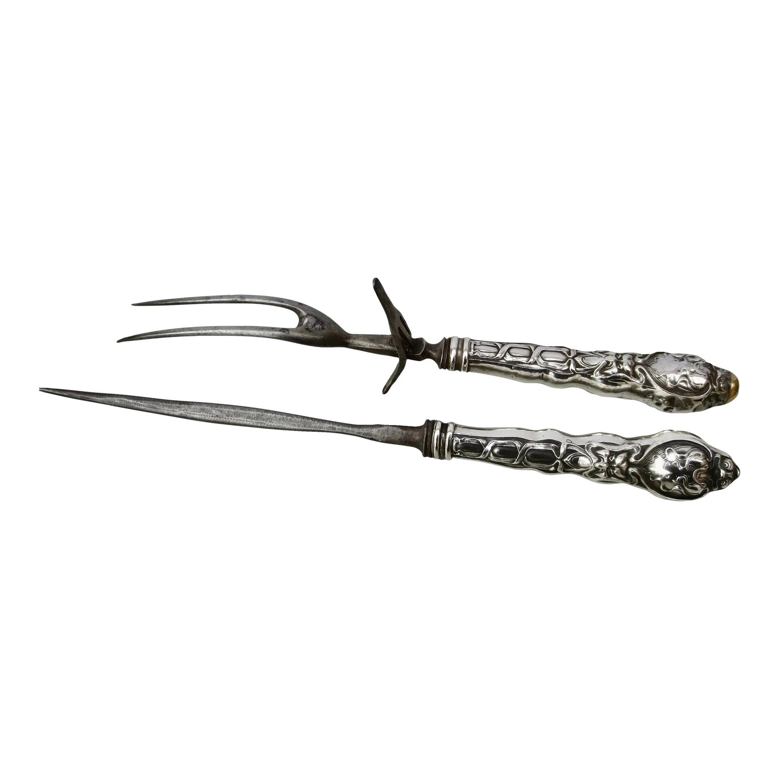 Art Nouveau Steel Carving Set - a Set of 2 | Chairish