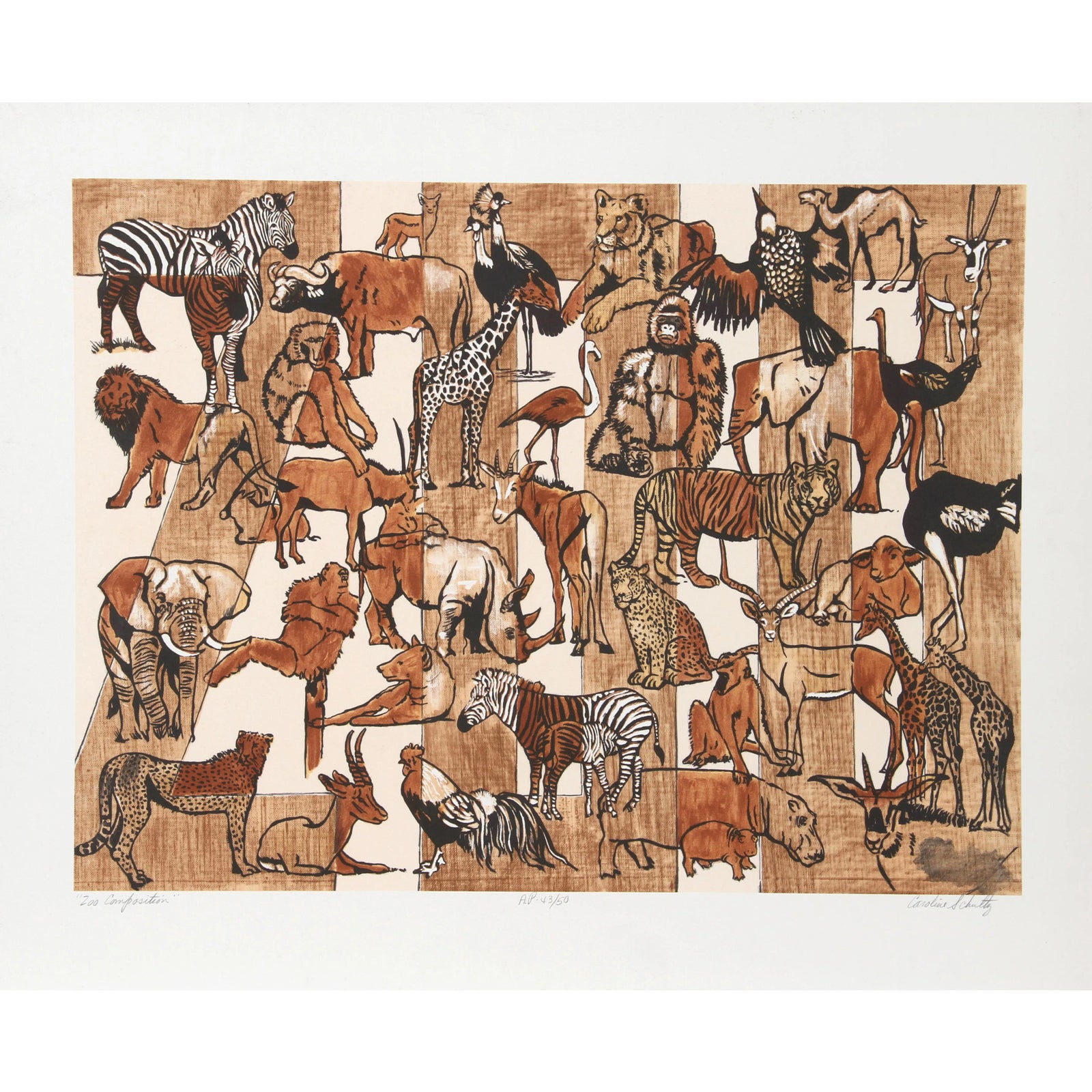 Caroline Schultz, Zoo Composition, Lithograph | Chairish