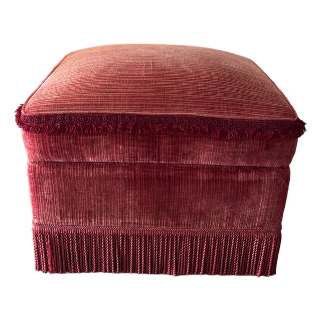 Vintage Pouf in Red Fabric | Chairish