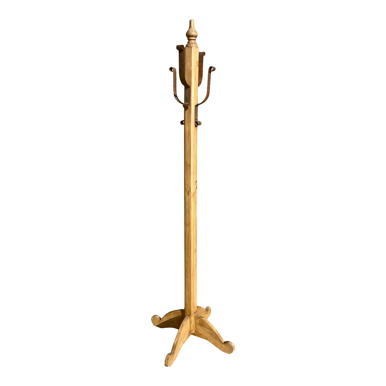 Vintage Rustic Ranch Hickory Wood With Iron Hangers Hall Tree Coat Rack ...