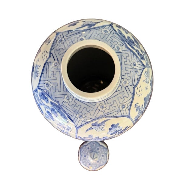 Large Vintage Baluster Form Blue and White Honeycomb Chinoiserie Vase ...