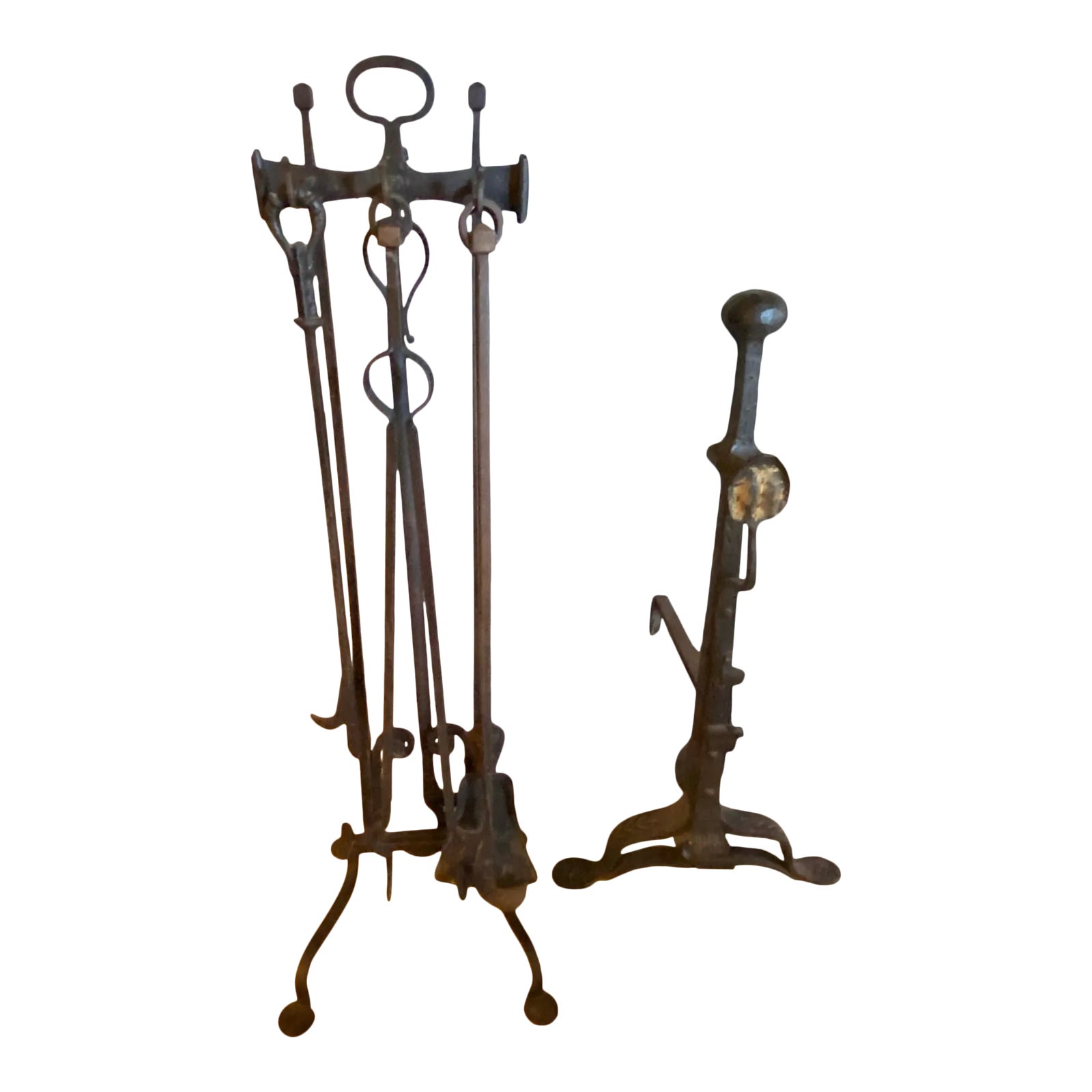 Antique 19th Century Traditional Large Hand Forged Iron Fireplace Tools ...