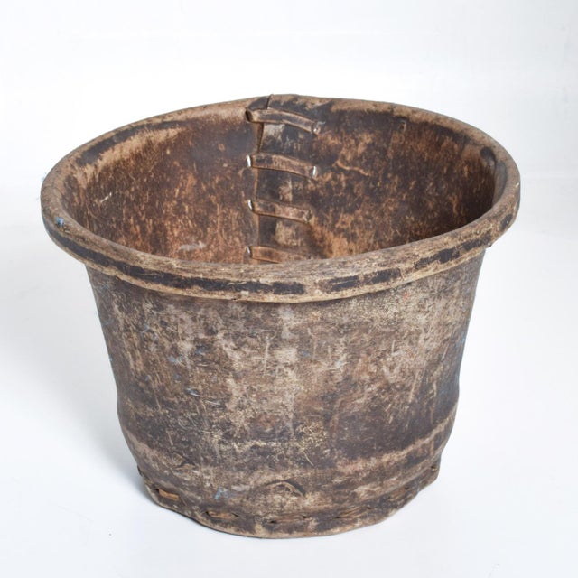 Vintage African Tribal Leather Cuir Goatskin Bucket Basket Catch It All ...