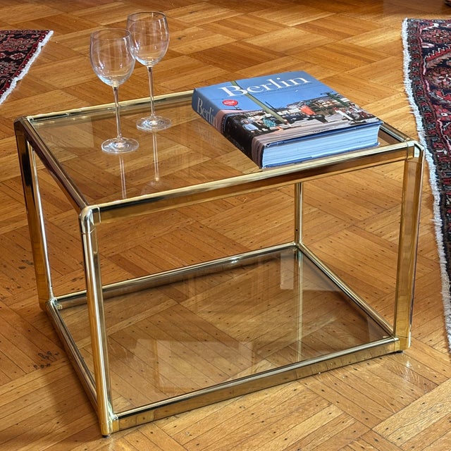 Mid-Century Modern Two-Tier Glass Top Brass Side Table | Chairish
