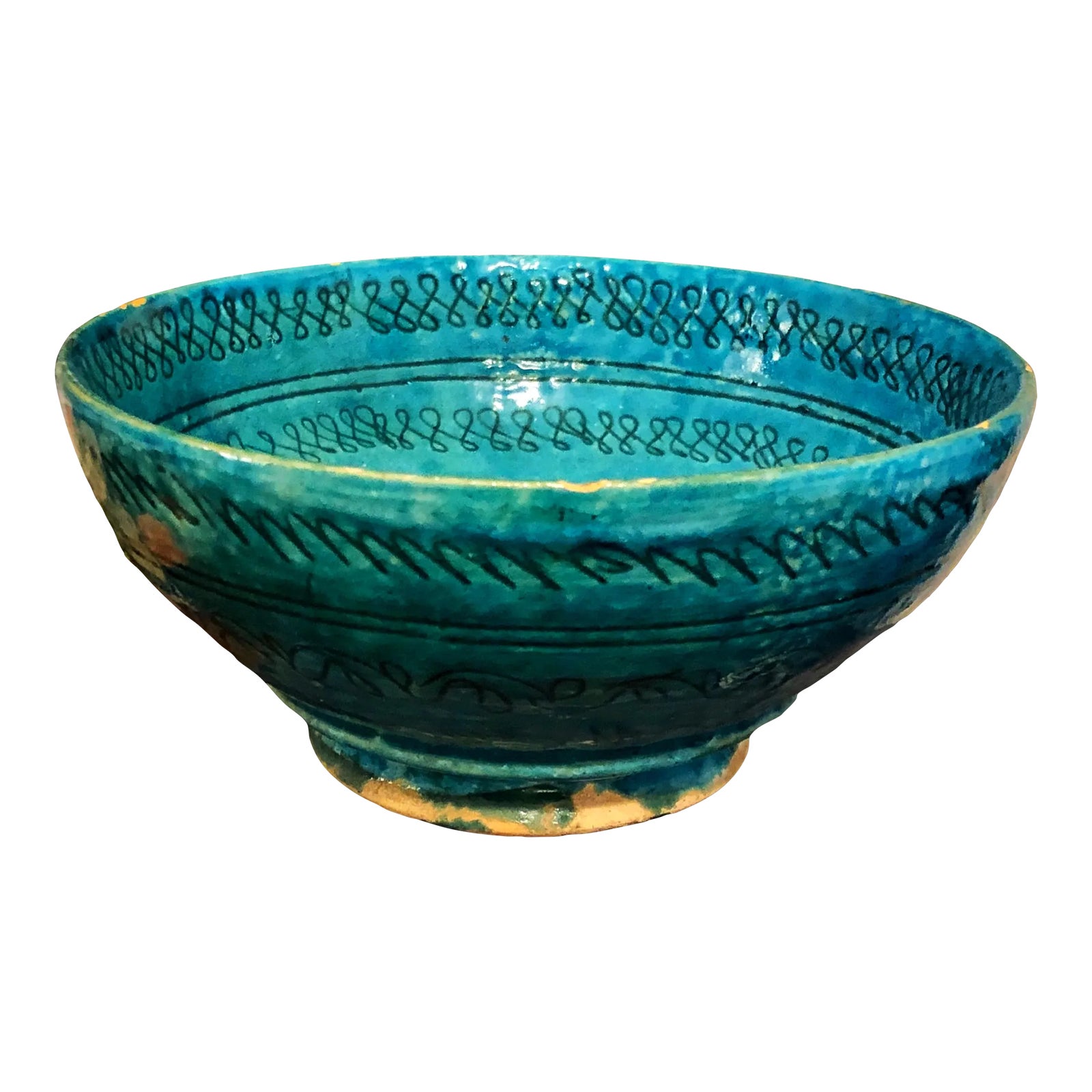 Mid 18th Century Raqqa Turquoise Pottery Bowl | Chairish