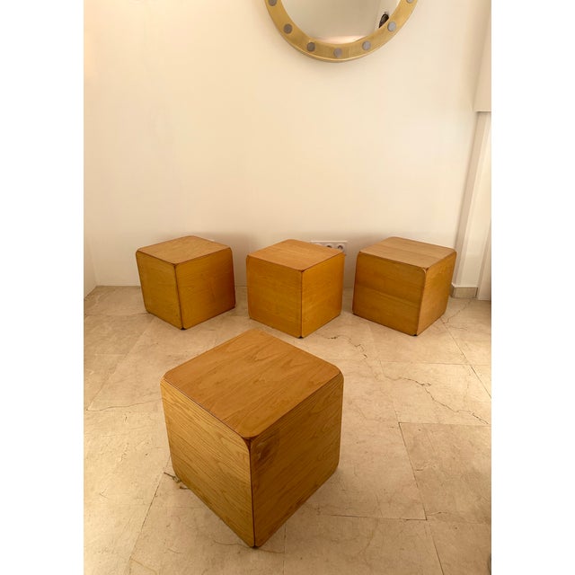 Set of 4 Wood Cube Stools Samara by Derk Jan De Vries for Maisa Di ...