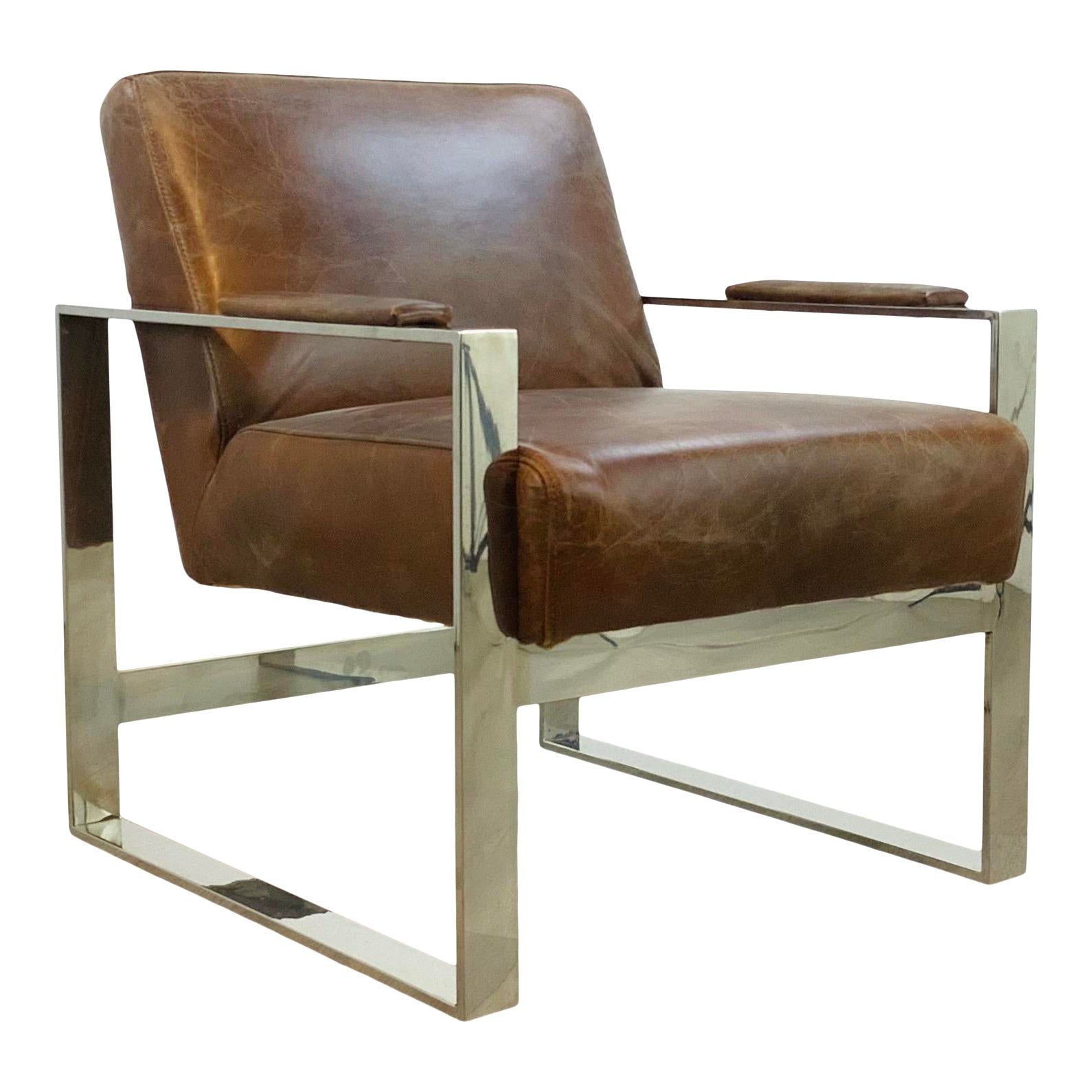 Modern Leather Club Chair | Chairish