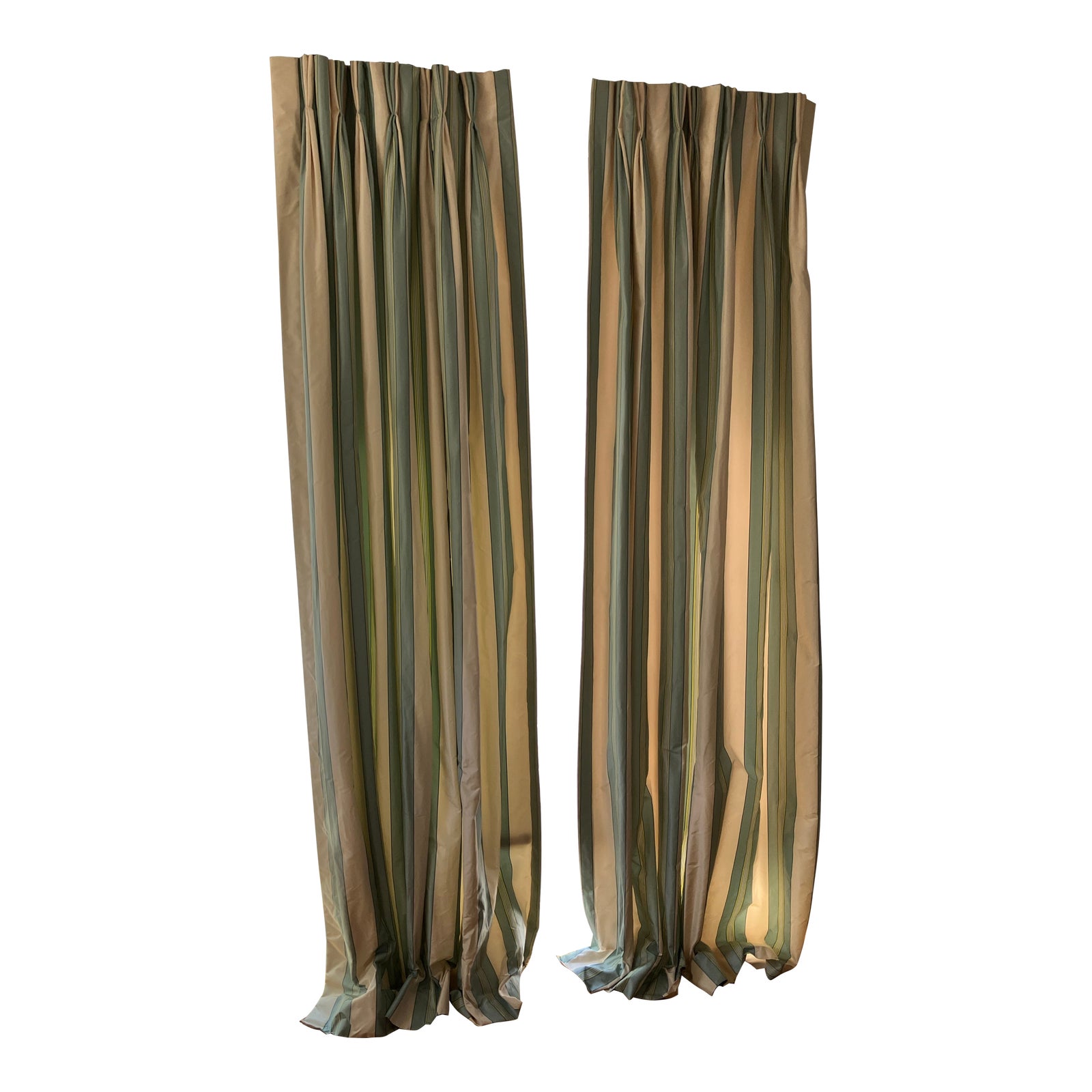 Custom Made Silk Striped Drapery- Set of 2 Panels | Chairish