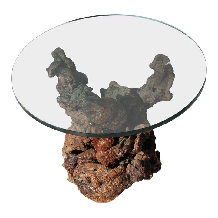 Late 20th Century Vintage Root Side Table With Glass Top | Chairish