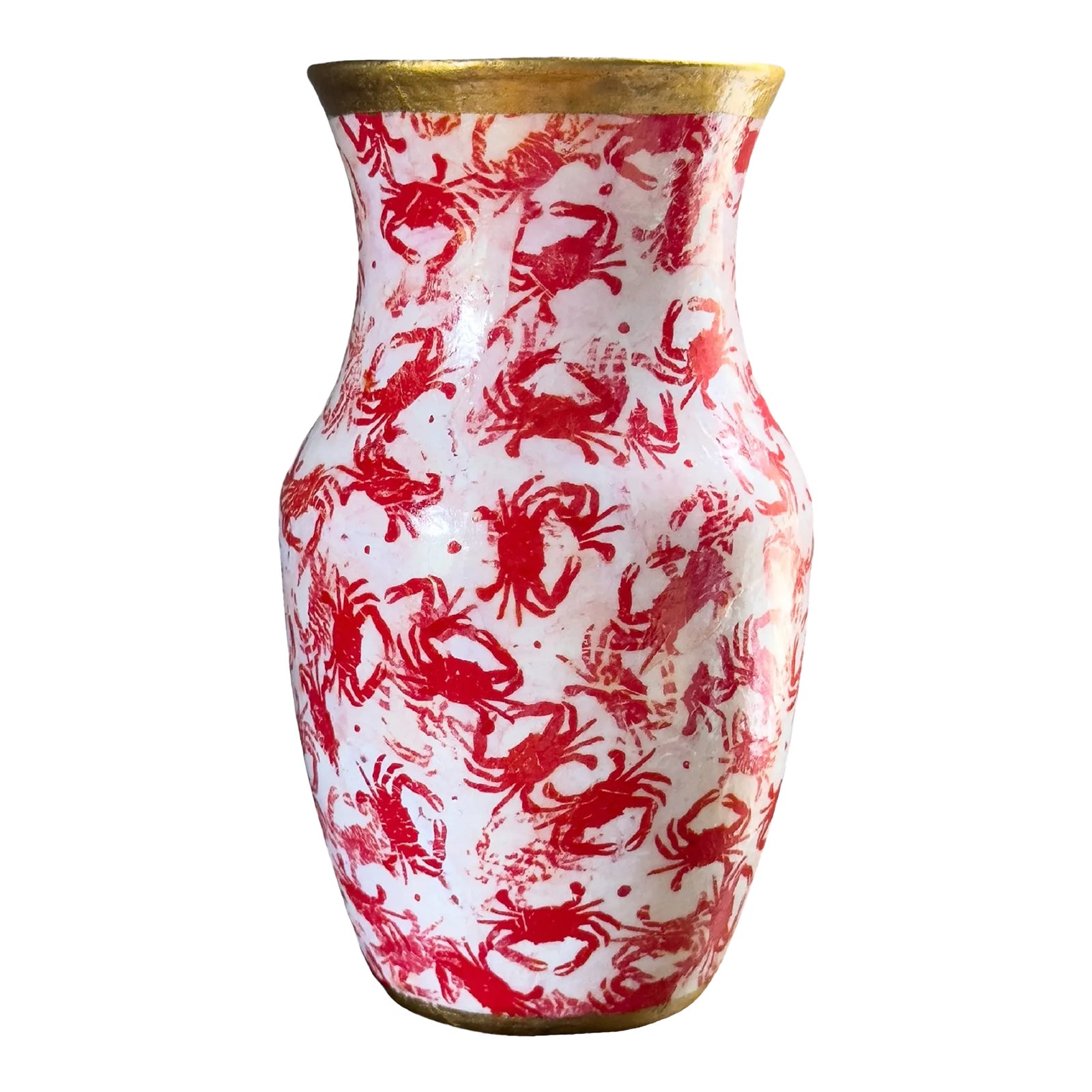 Hand Painted Red Crab Glass Vase | Chairish