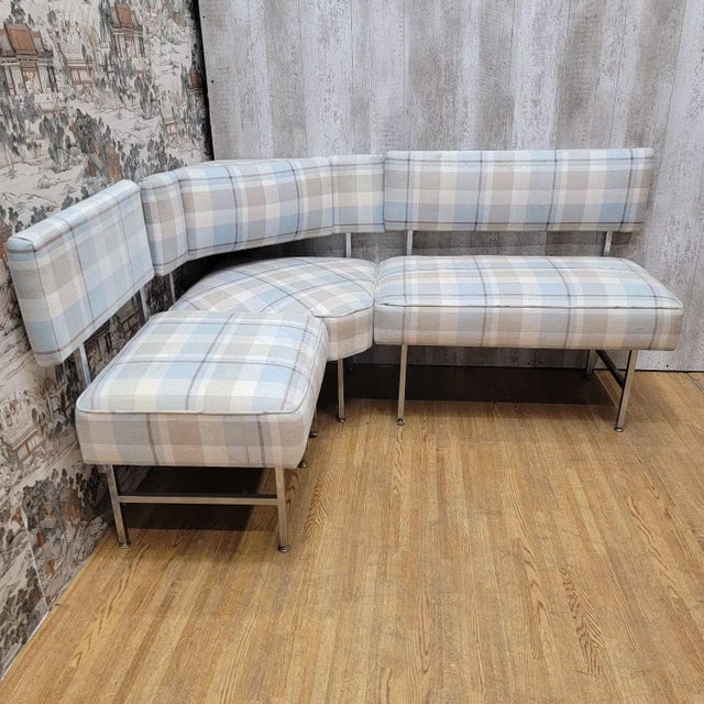 Vintage Modern Retro Corner Dining Banquette in Plaid Fabric | Chairish