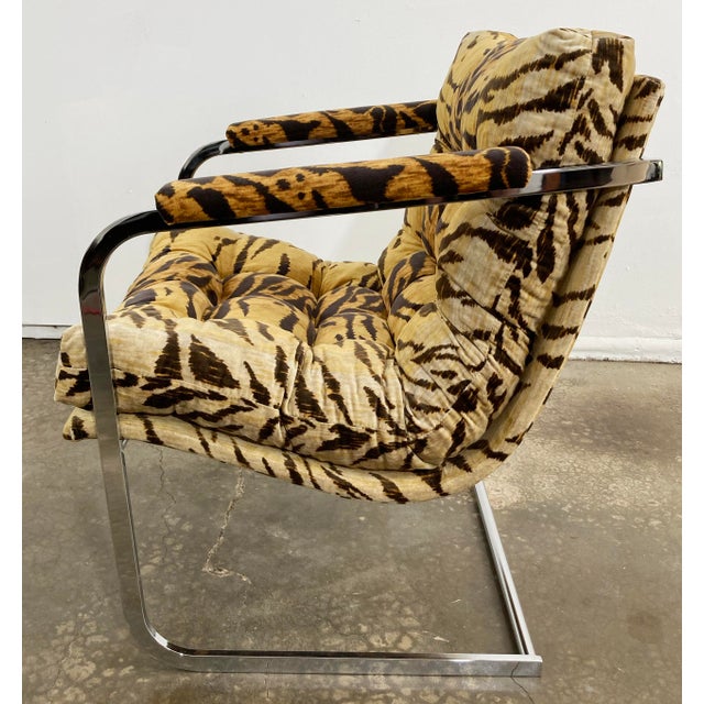 Vintage Custom Upholstered Tiger Print Velvet MCM Cantilever Chair With ...