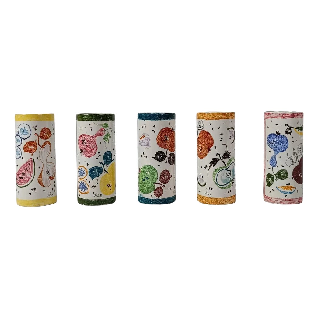 Ceramic Drinking Glasses with Hand Painted Fruits Decoration, Italy ...
