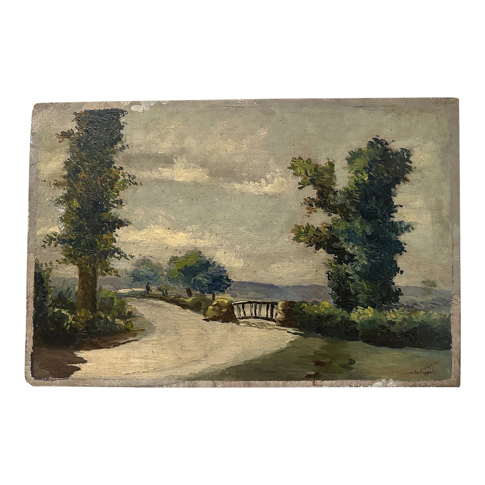 Charming French CountrySide Scene, Oil on Board 1941 | Chairish