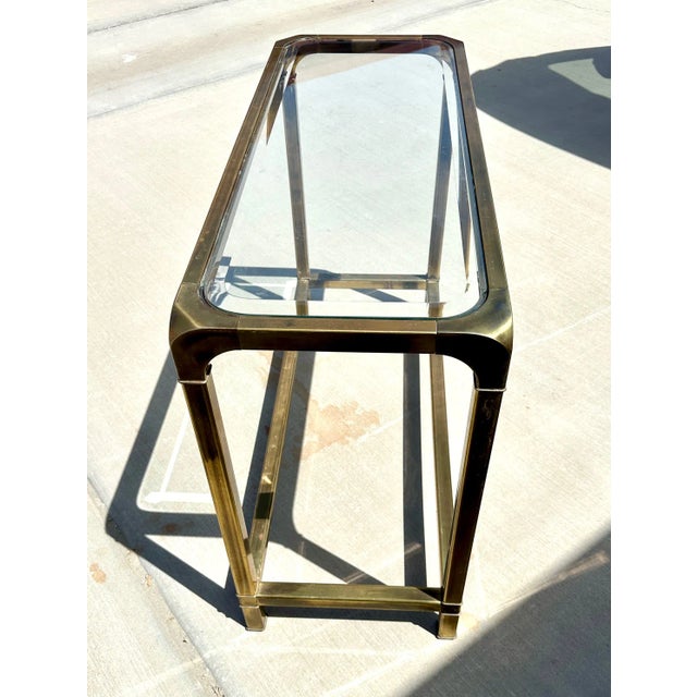 MCM Mastercraft Brass/Glass Top Console Table | Chairish
