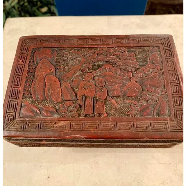 Antique Chinese Cinnabar Box on a Carved Wooden Stand | Chairish