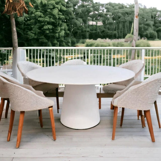 Indoor/Outdoor White Resin Concrete Round Dining Table | Chairish
