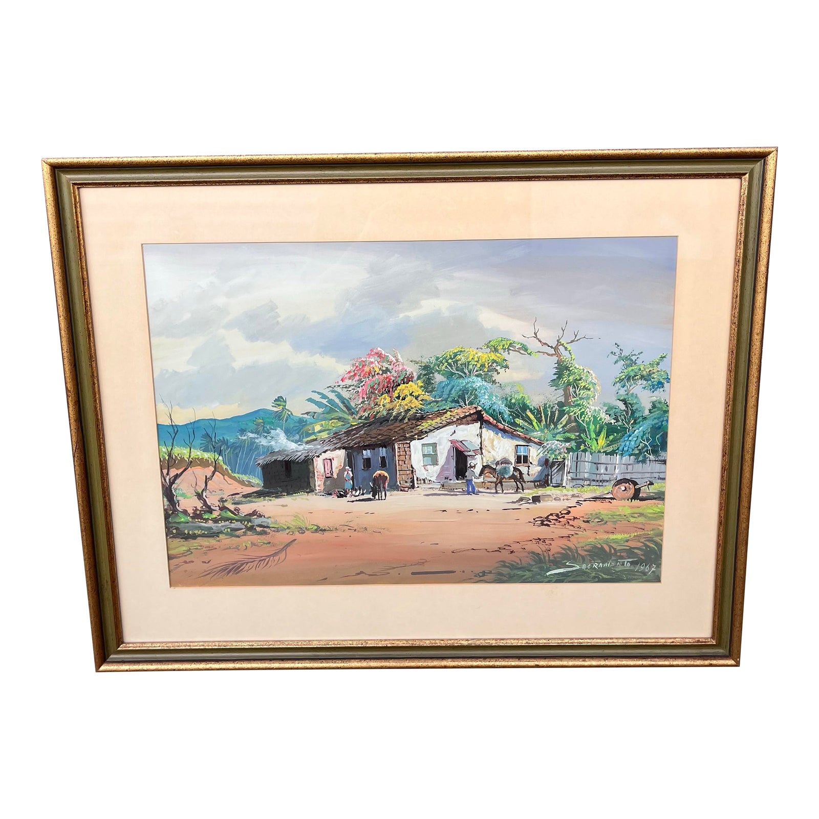 Rubens Sacramento 1967 Signed Framed Watercolor of Rural Brazil Scene | Chairish