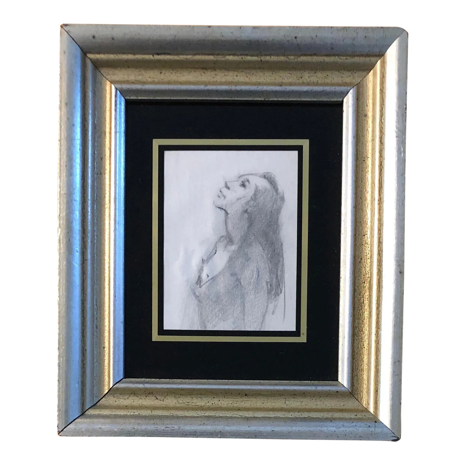 Original Vintage Pencil Sketch Miniature Portrait Drawing | Chairish
