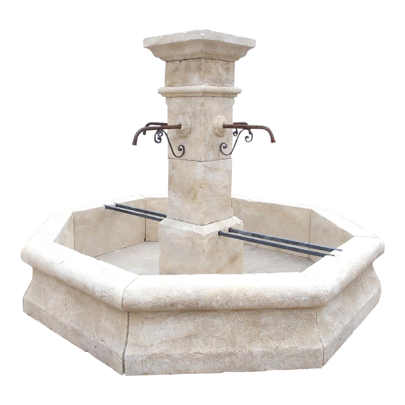 Large Carved Limestone 4-Spout Center Village Fountain From Provence ...