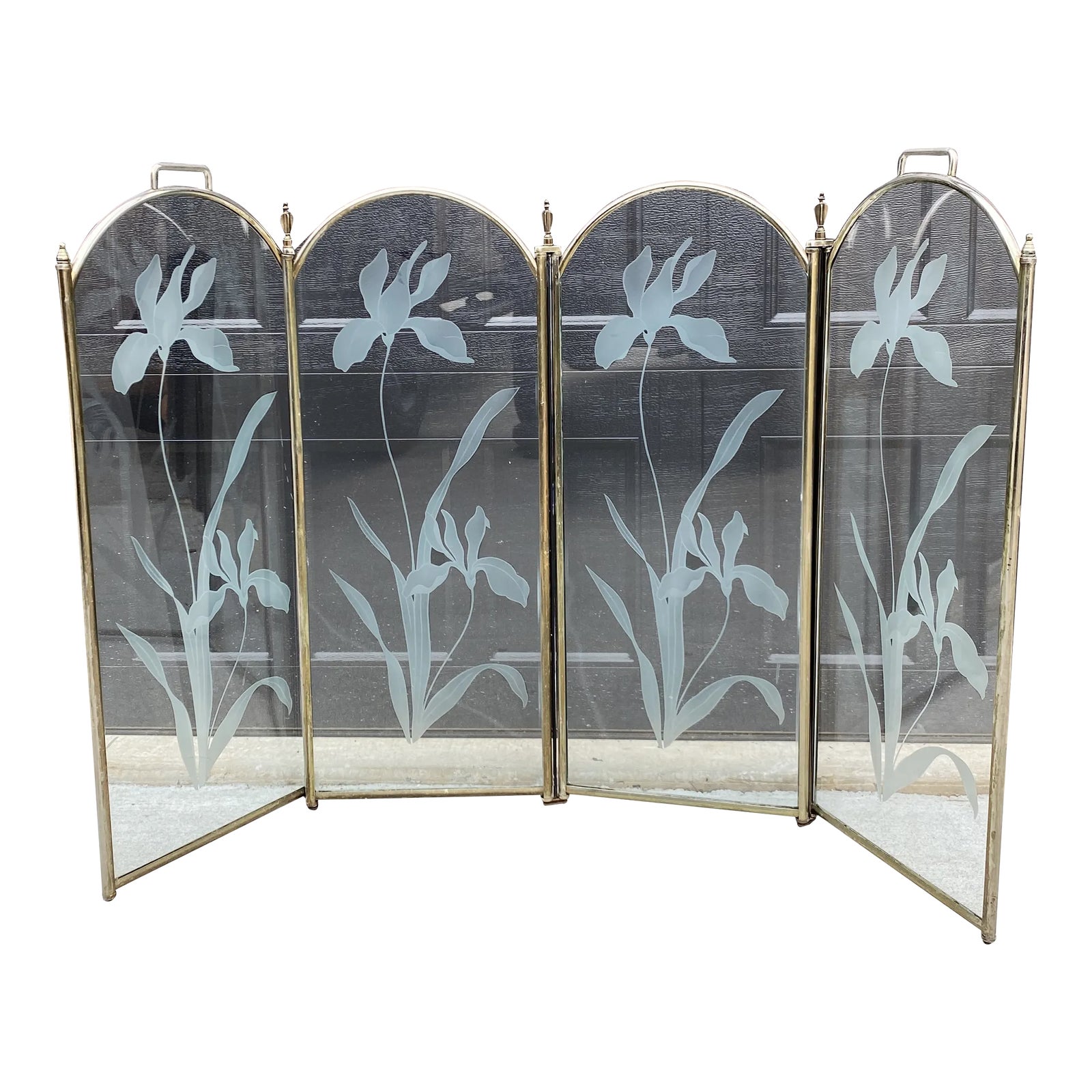 Vintage Art Deco Hollywood Regency Glass Fireplace Screen | Chairish