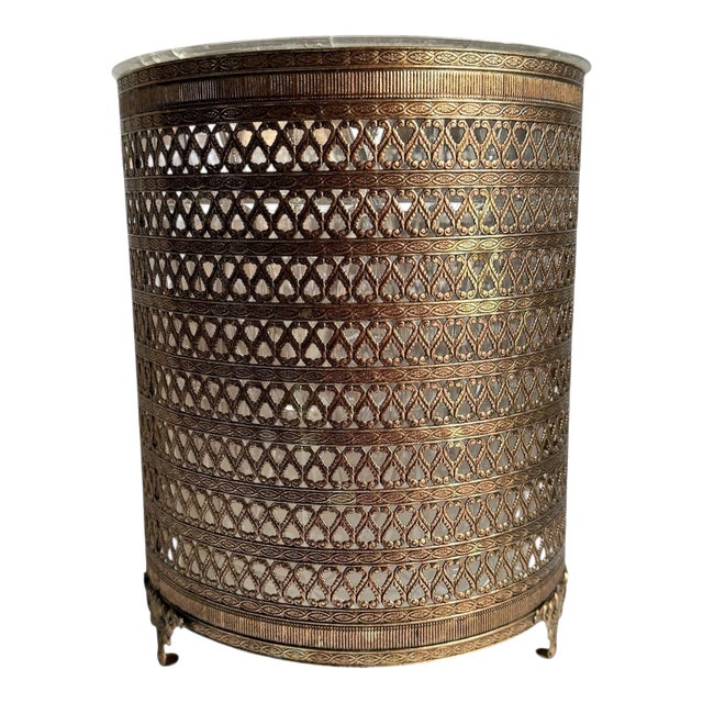 Vintage Gold Filigree Waste Paper Basket Mid Century Bathroom Trash Bin ...