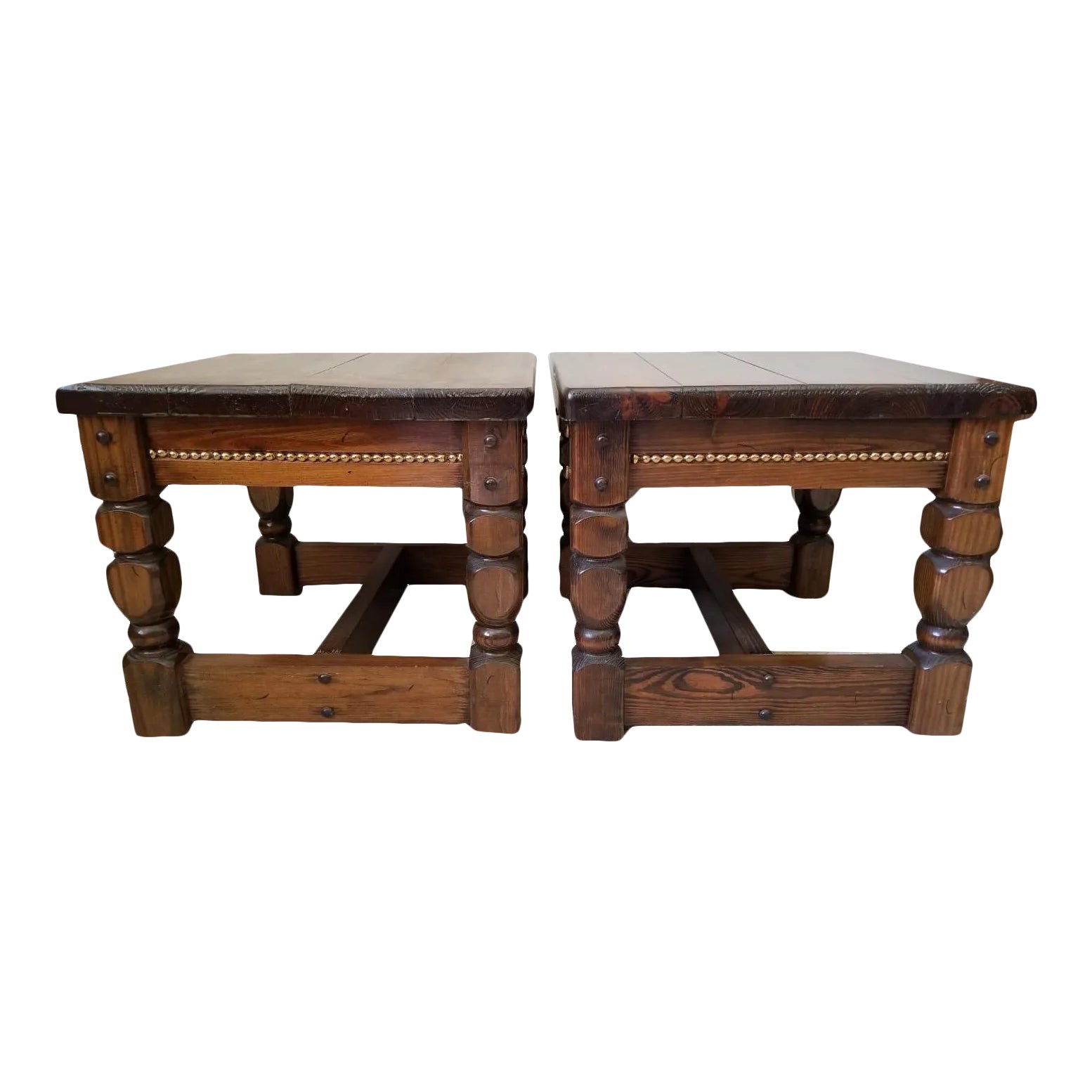 20th C English Dark Walnut Rustic Bobbin Turned Side Table | Chairish