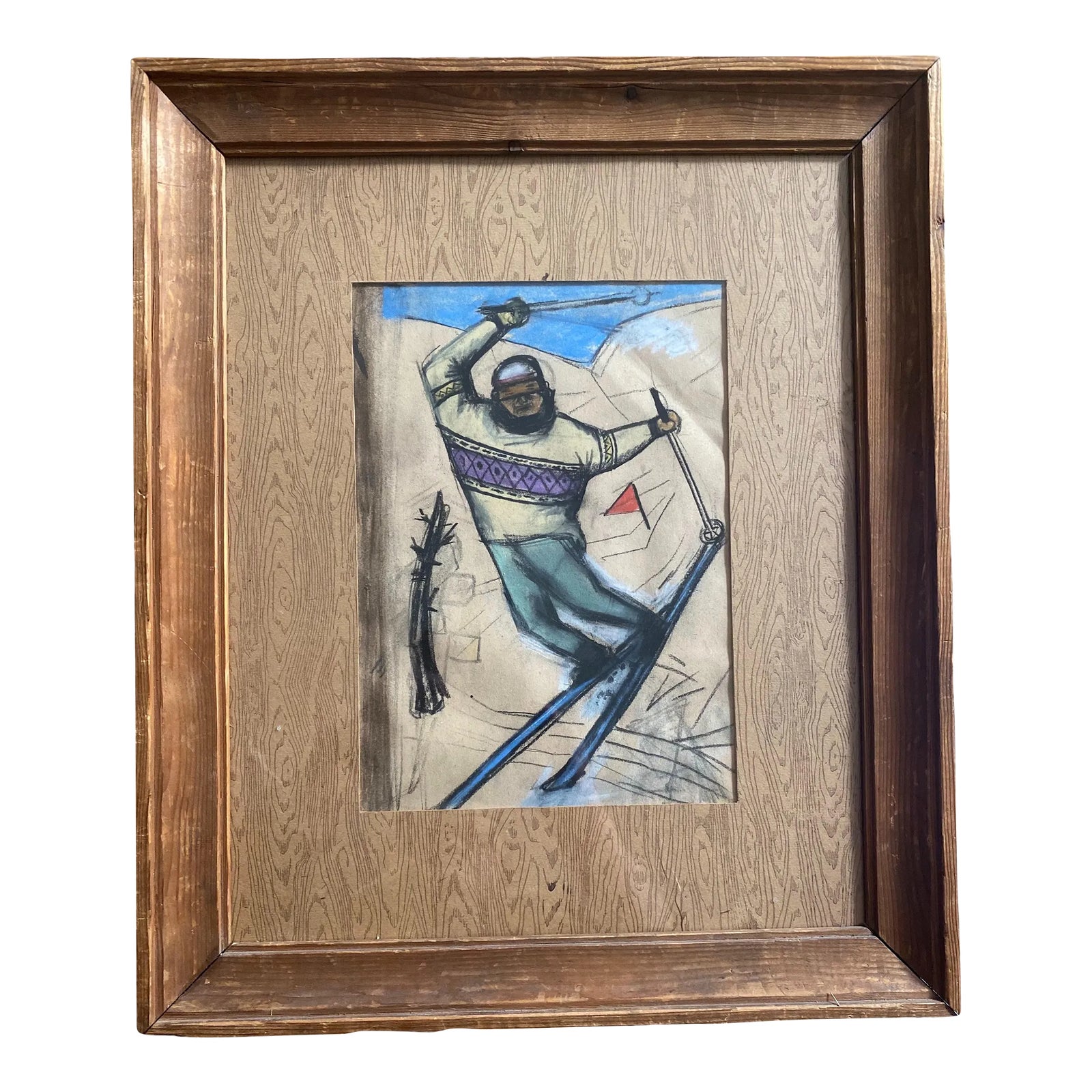 1927 "The Skier" Modern Figurative Sport Original Drawing by Eveline W ...