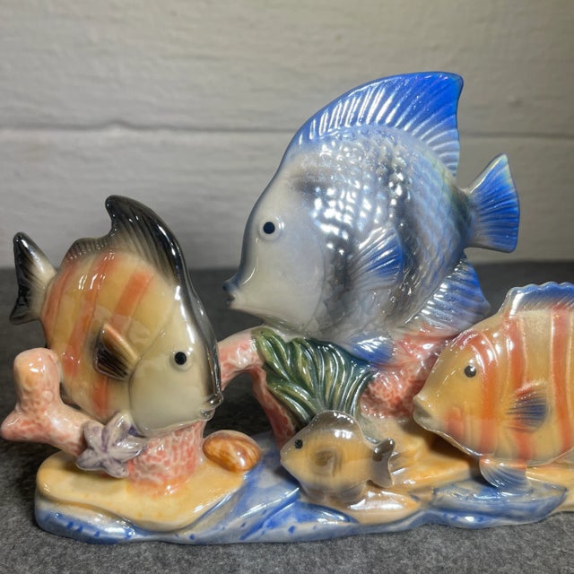 Vintage Ceramic Lusterware, Angel Fish & Coral Scene | Chairish