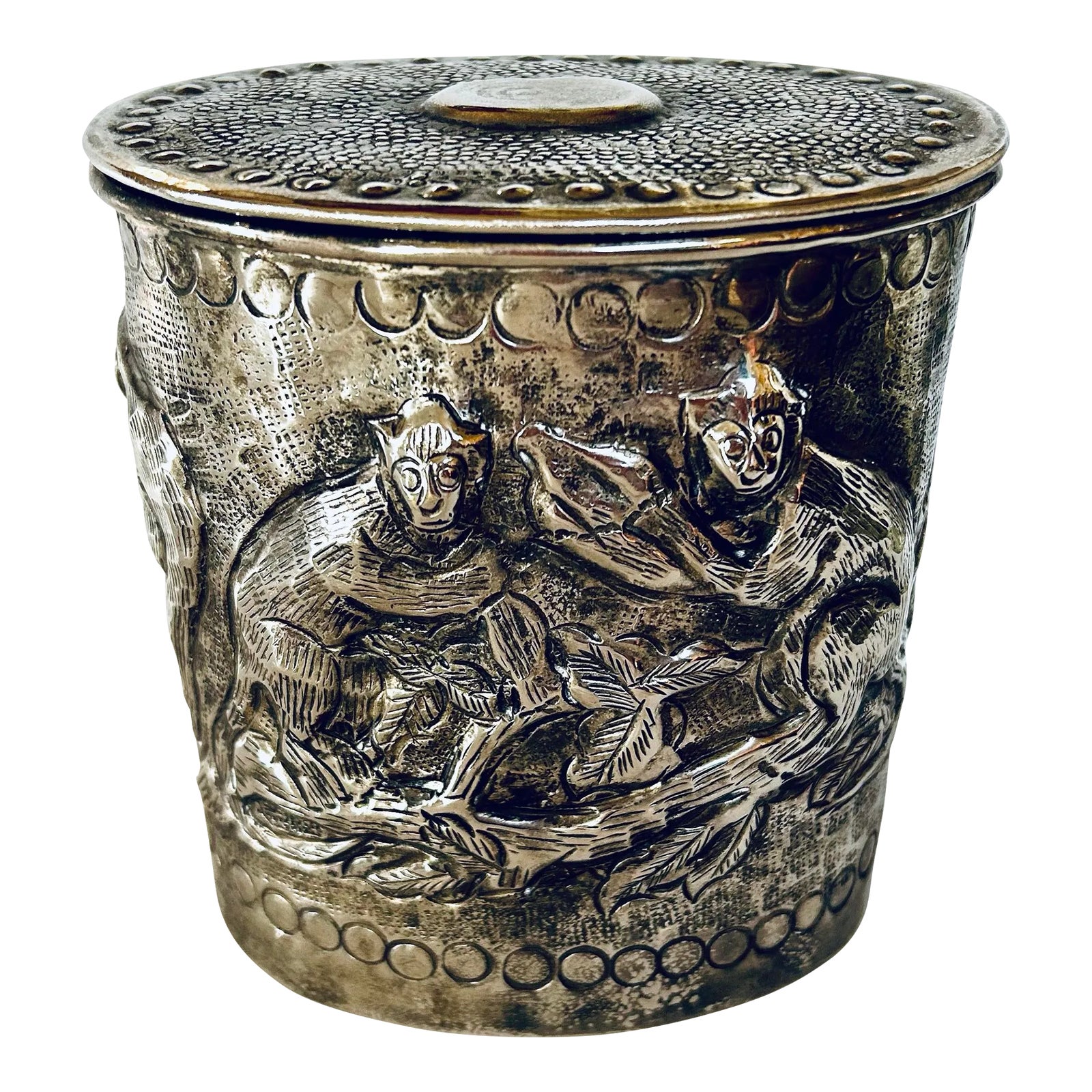 Silver Repousse Monkeys Tea Caddy | Chairish