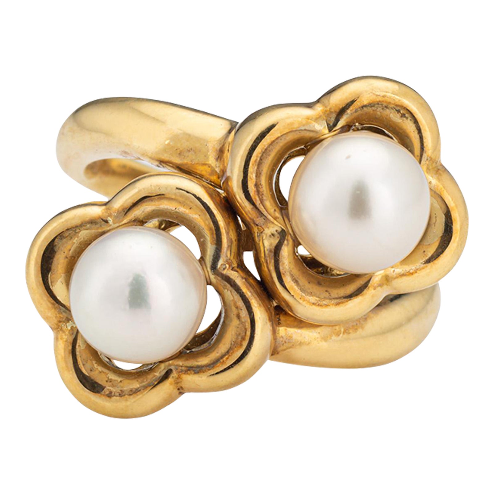 1990s Jean Vitau for Van Cleef & Arpels Cultured Pearl Clover 18k Gold ...