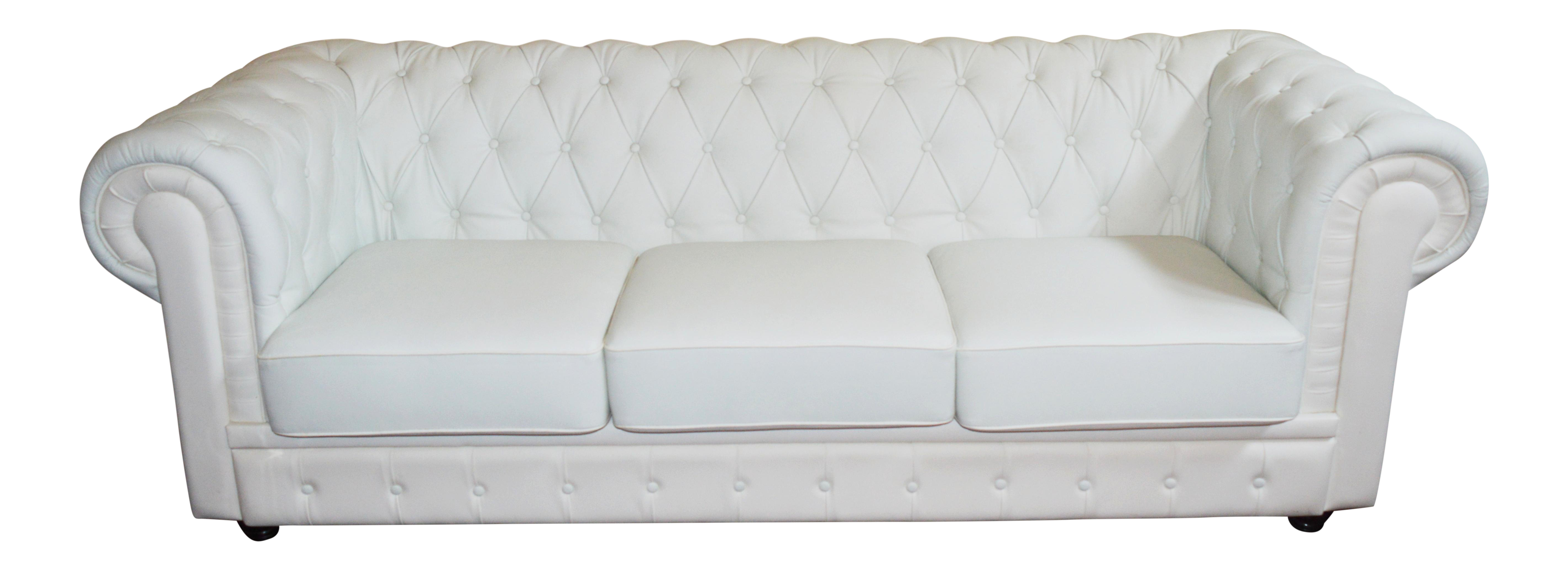 Vintage 1990s Chesterfield Style Sofa Off White Leather Tufted Body Leatherette Cushions