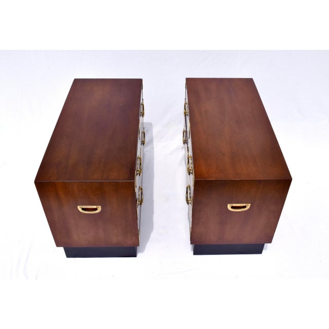 Pair Asian Modern Style Walnut Campaign Chests Henredon, 1970's | Chairish