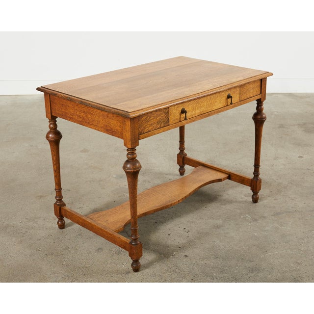English Edwardian Quarter Sawn Oak Library Table Desk | Chairish