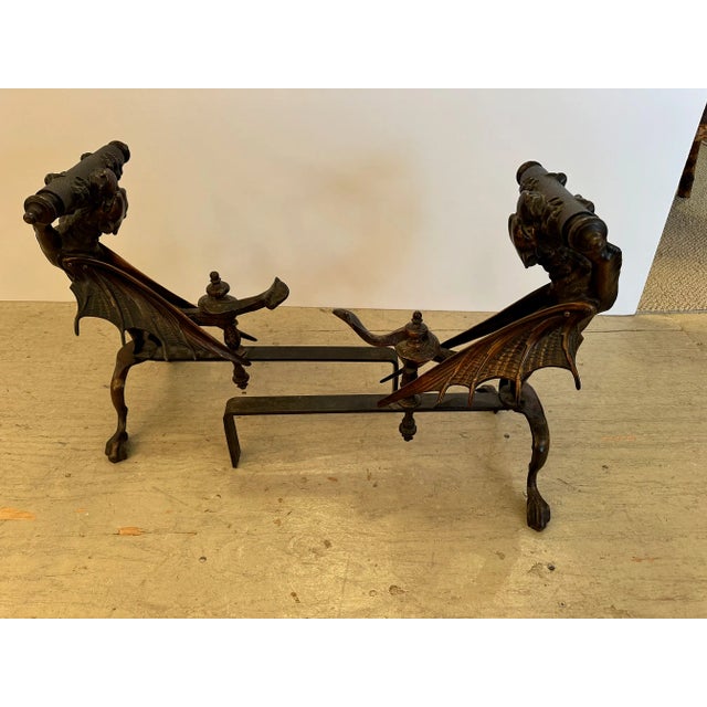 English Antique Iron Winged Dragon Andirons -A Pair | Chairish