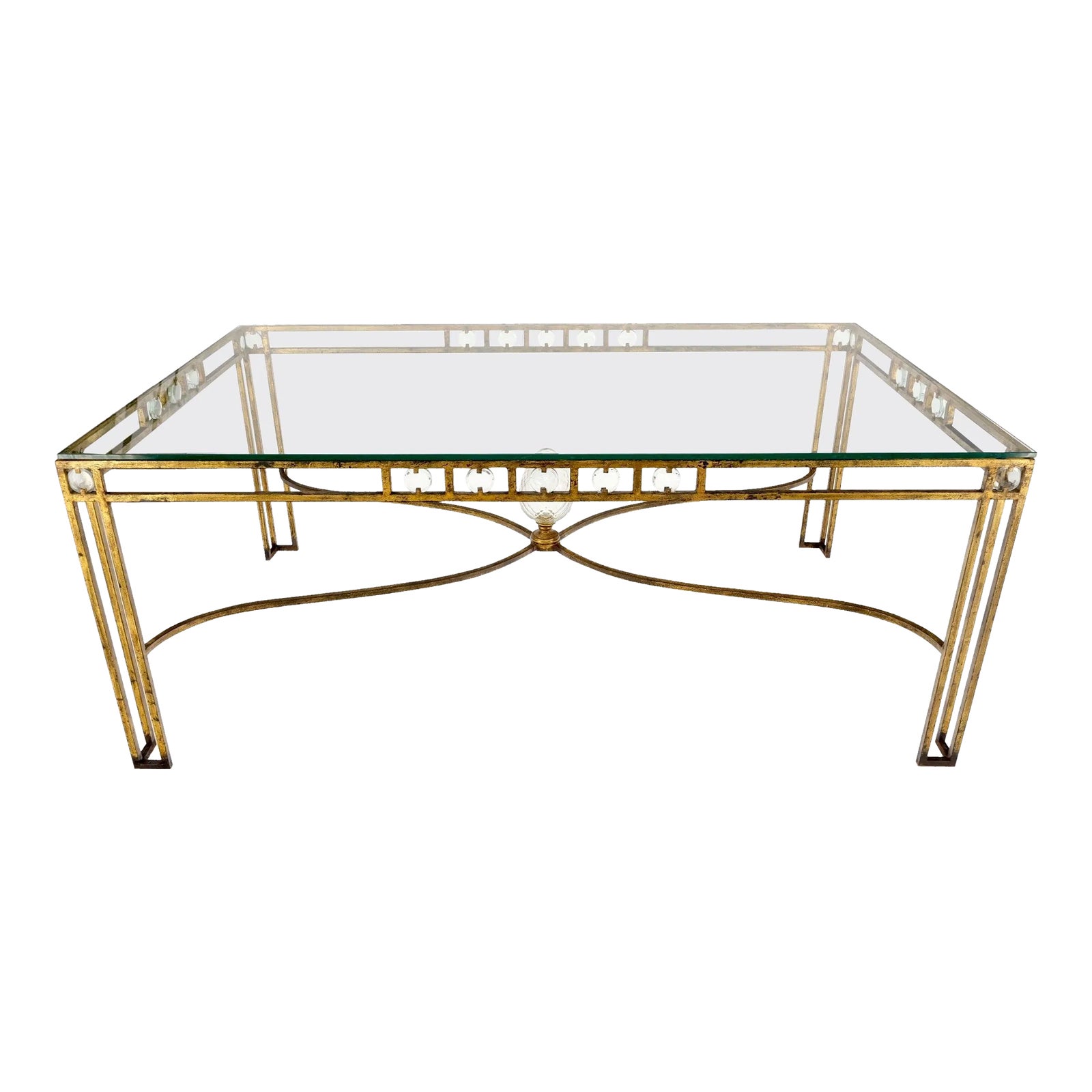 Large Gold Gilt Iron Base Glass Top Cut Glass Inserts Finial Dining ...