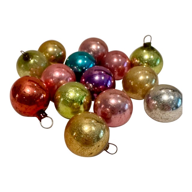 Set of 14 Vintage Small Mercury Glass Ornaments in Original Box | Chairish