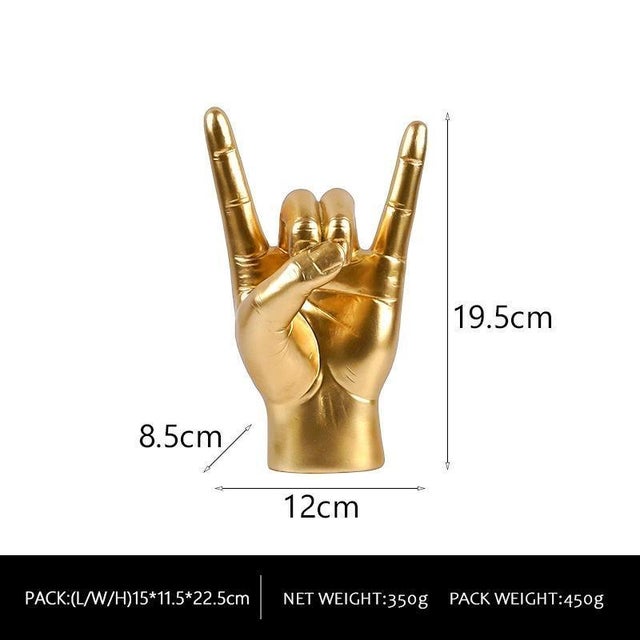Golden Rock Hand Gesture Art Ornament | Chairish