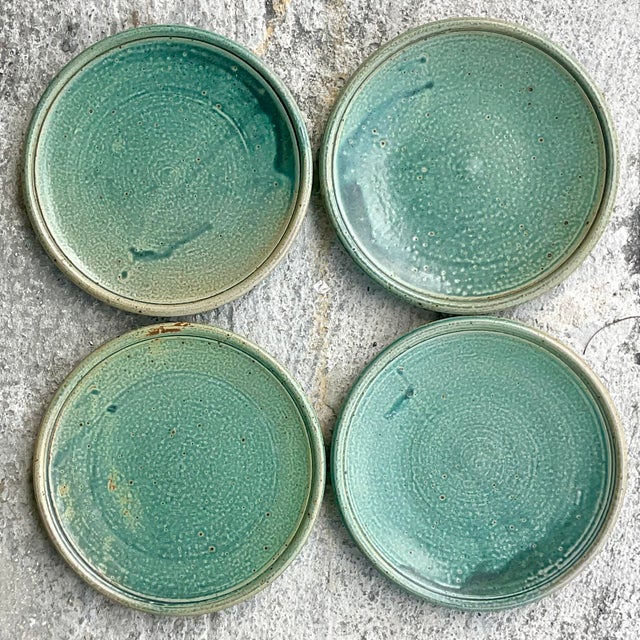 Vintage Boho Studio Pottery Plates- Set of 8 | Chairish