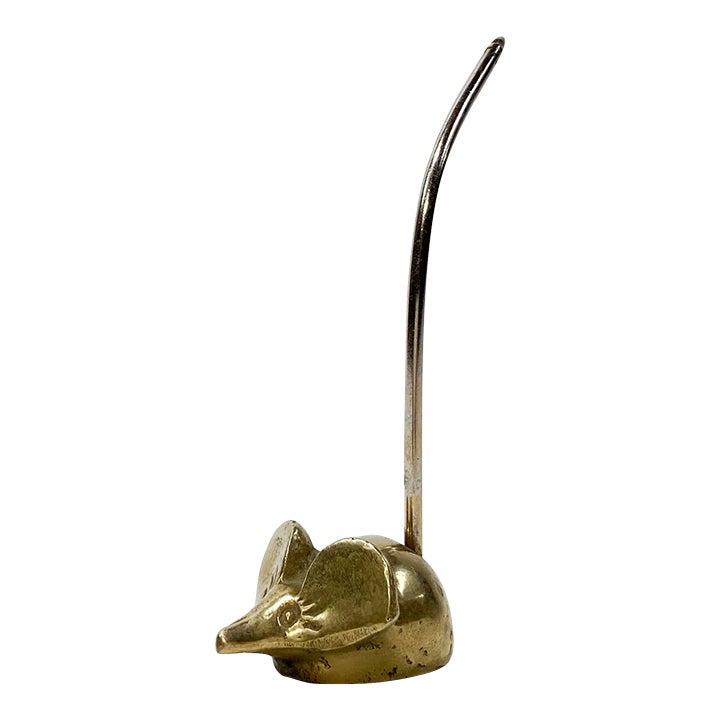 Brass Mouse Ring Holder or Receipt Holder | Chairish